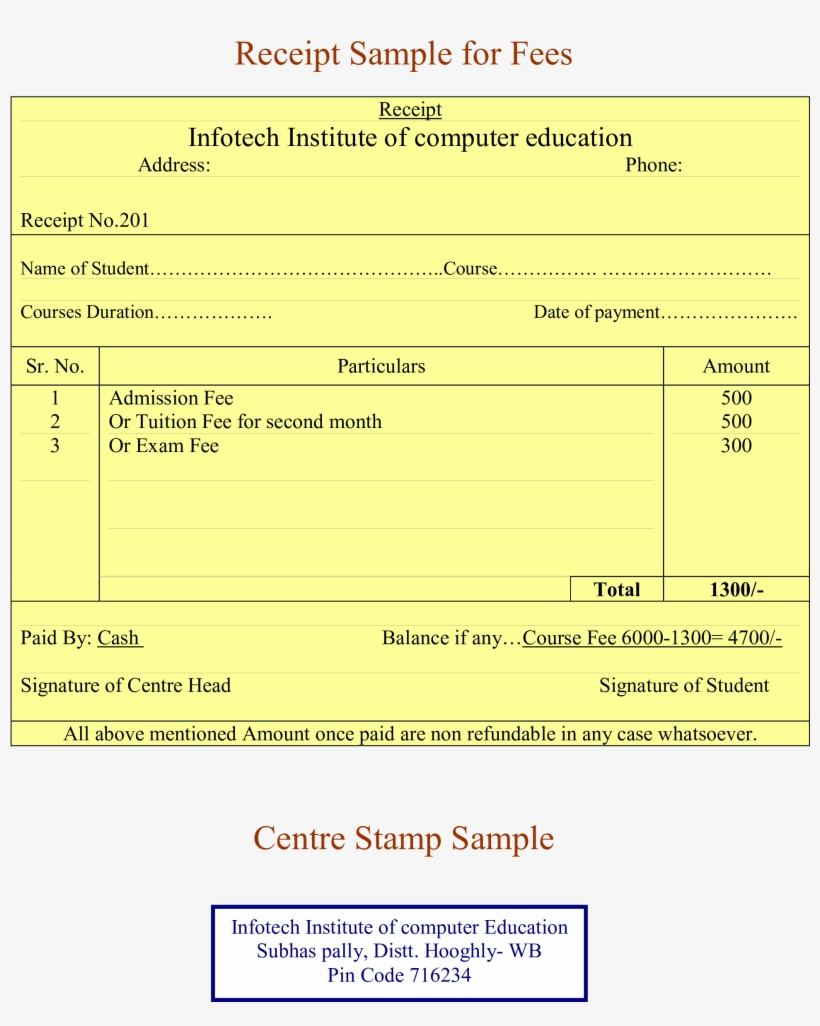 Professional Fee Receipt Main Image - Receipt Computer Course ...