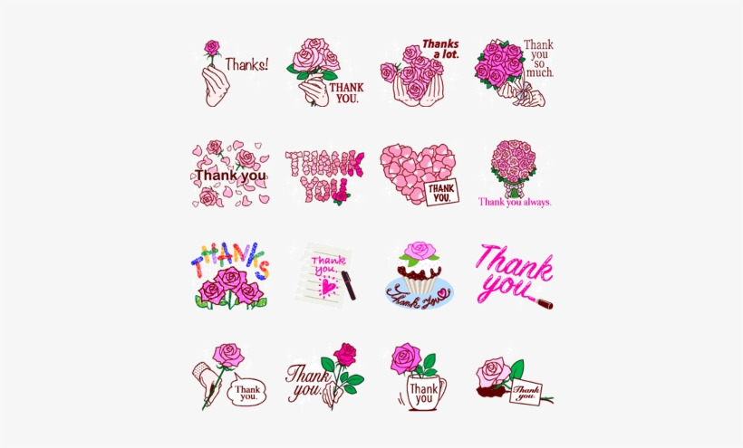 Sell Line Stickers Thanks / Thank You / Pink Rose - Rose Transparent ...