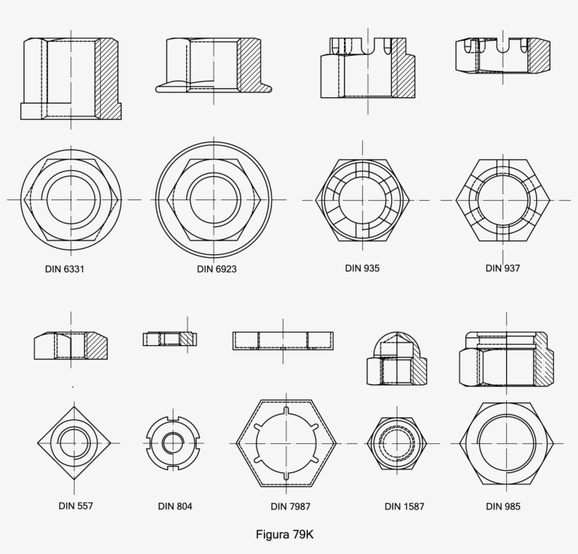 1961 - Tipos De Tuercas En Dibujo Tecnico Transparent PNG - 1965x1790 ...