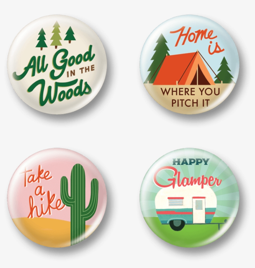 Happy Camper Button Pins - Label Transparent PNG - 1200x1200 - Free ...