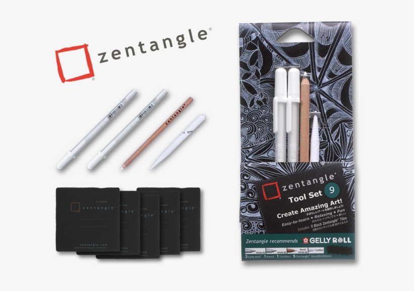 1 - Zentangle Tool Set - 9 (2 Gelly Roll White Colour Pens, Transparent ...