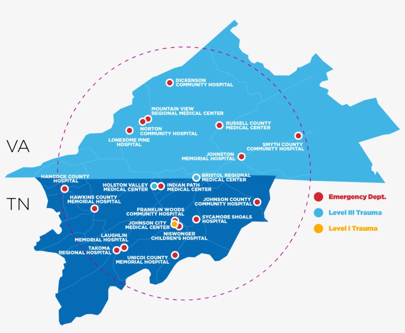 Regional Map Showing Level I Trauma Center In Johnson - Trauma Center ...