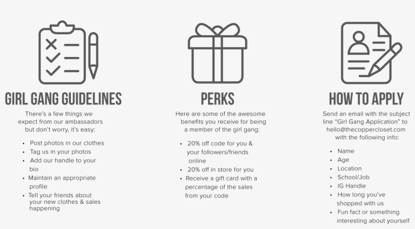 Brand Ambassador, Copper Closet, Perks, Girl Gang, - Document ...