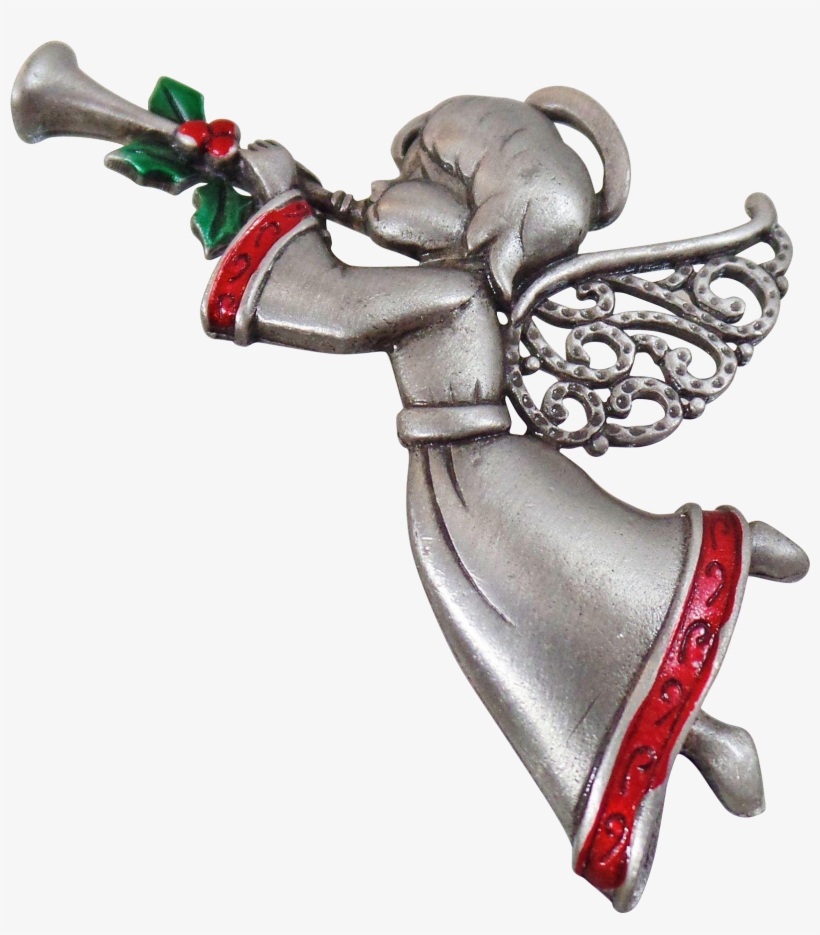 Christmas Angel With Horn Silhouette