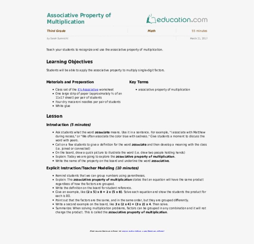 Related Learning Resources - Properties Of Multiplication Objectives ...