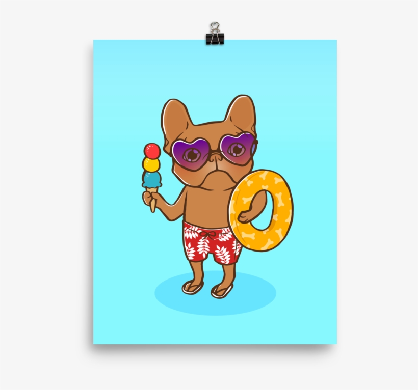Frenchie At The Beach In Summer Poster - Frenchie At The Beach In ...