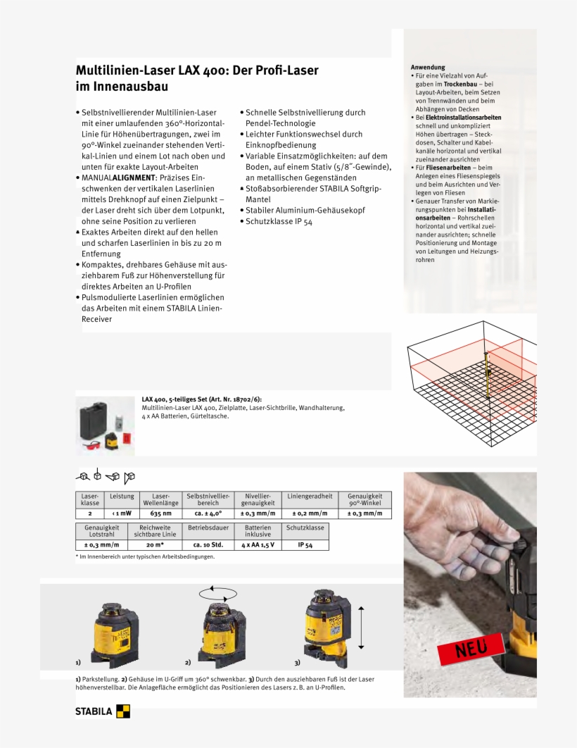 Stabila 03360 Type Lax400 Proliner Multi-line Laser Transparent PNG ...
