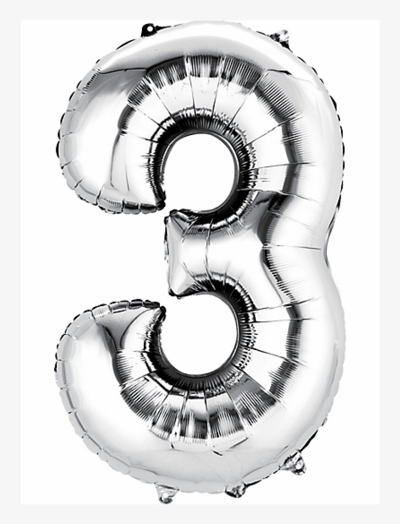 34 Inch Silver Number - Number 3 Balloon Silver Transparent PNG ...