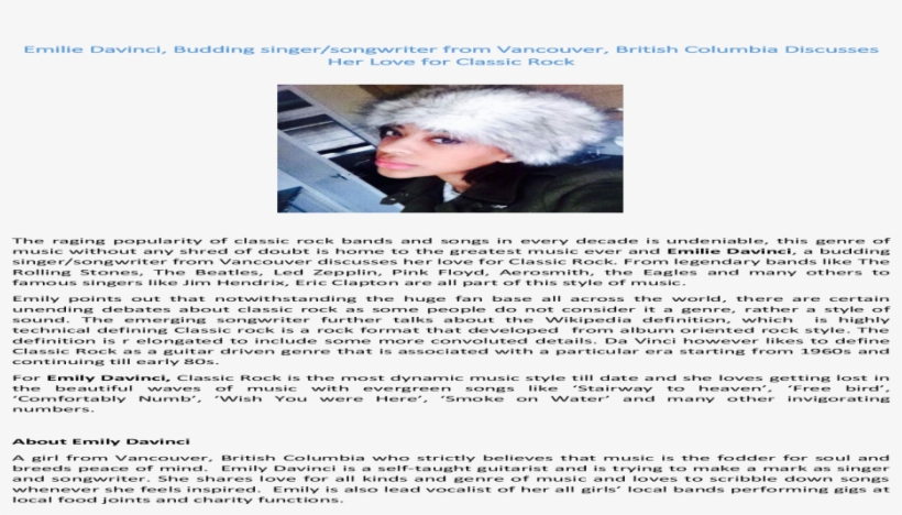 Emilie Davinci Budding Singersongwriter From Vancouver - Document ...