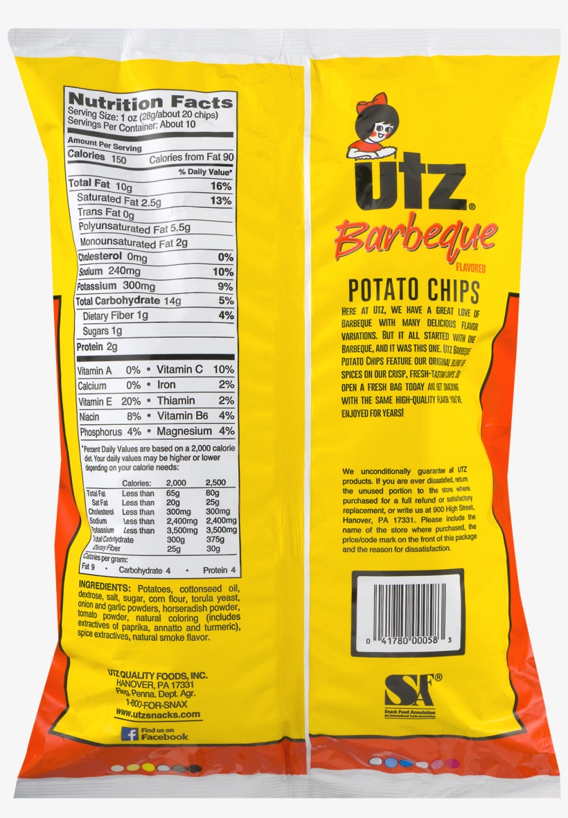Utz Honey Barbeque Potato Chips - 2.875 Oz Bag Transparent PNG ...