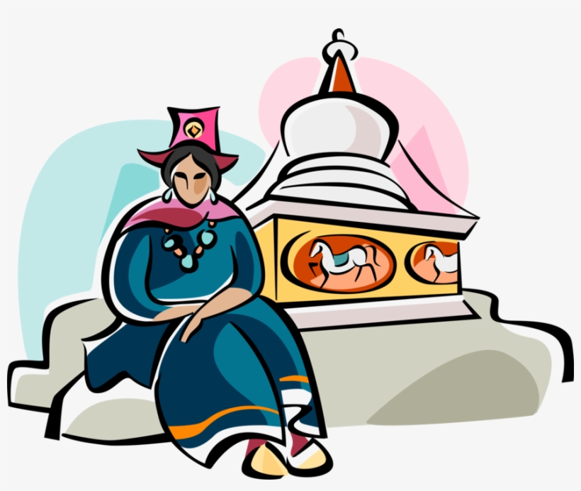 Vector Illustration Of Ladakhi Woman In Traditional Transparent PNG ...