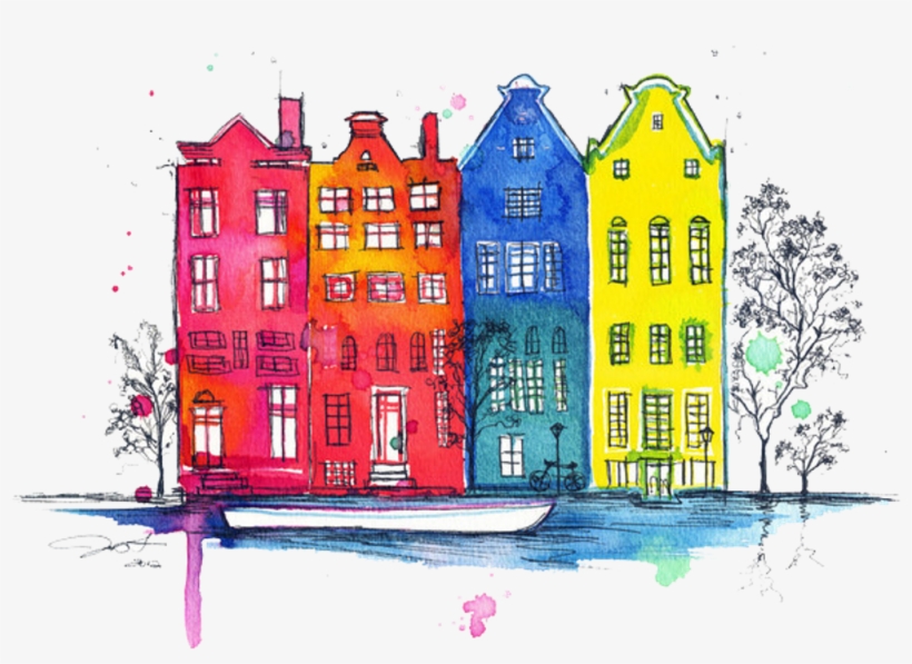 Buildings Watercolor Colorful Freetoedit - Colorful Buildings Drawing ...