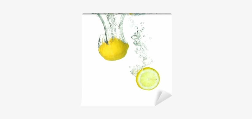 Lemon And A Slice Lemon Falling In Water Wall Mural - Water Transparent ...