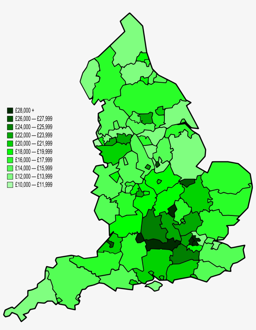 Map Of Nuts 3 Areas In England By Gva Per Capita Transparent PNG ...