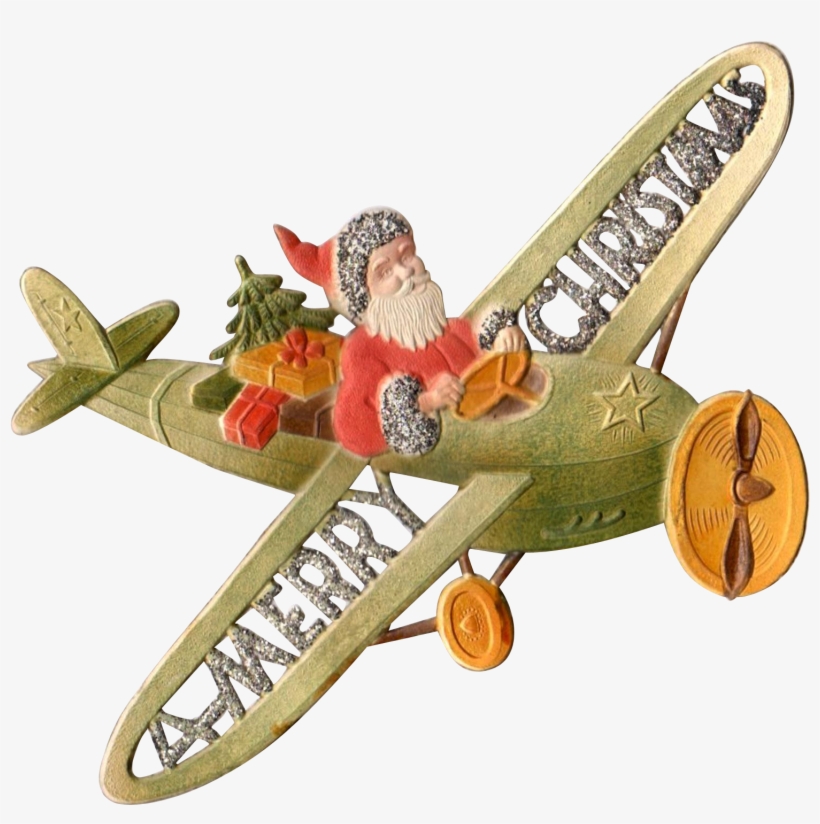 Embossed German Die-cut Santa In Airplane Santa Suits, - Santa Sitting ...