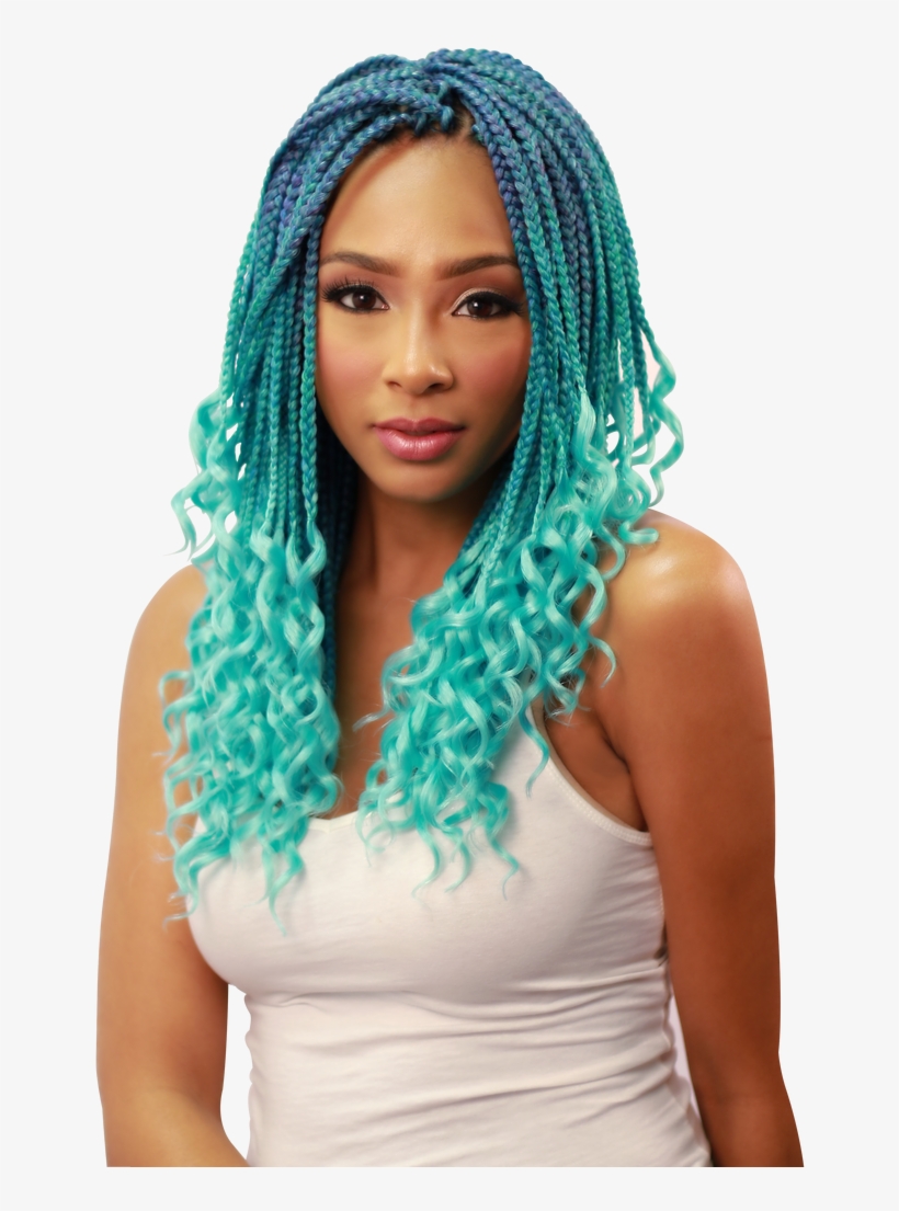 Model Wearing Mt/galaxy - Aqua Box Braids Transparent PNG - 853x1280 ...