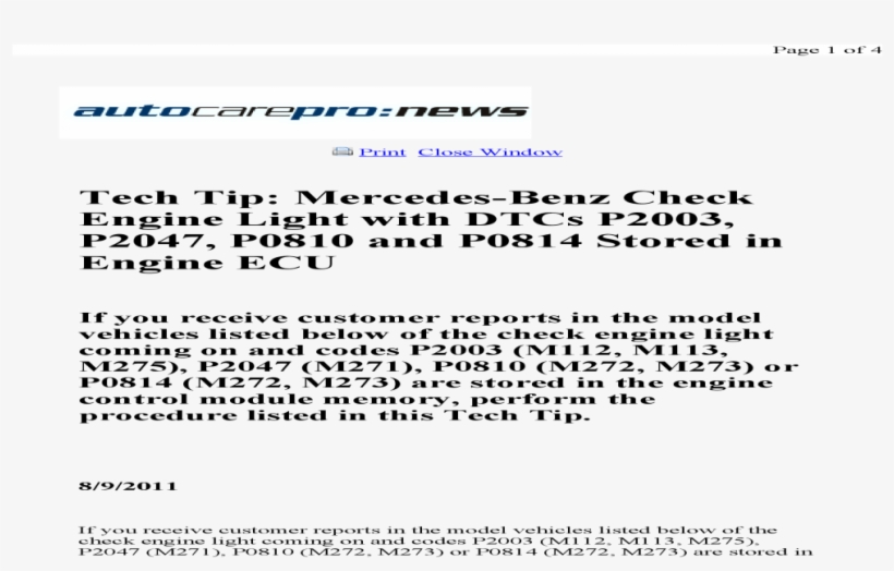 Mercedes Benz Check Engine Light With Dtcs Tip - Re Export Reject ...
