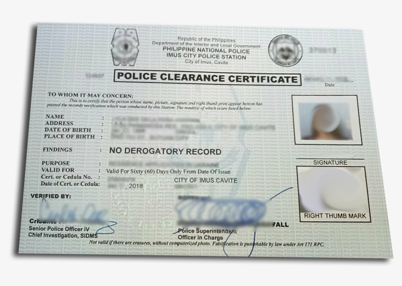 Download If The Police Clearance Certificate Is To Be Used Abroad, - Police Clearance Imus ...