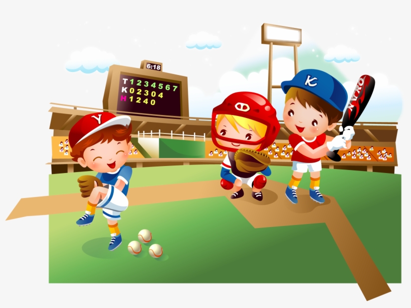 Baseball Field Cartoon Child - Cartoon Kids Playing Baseball ...