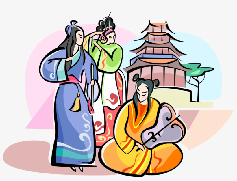 Vector Illustration Of Chinese Musicians Play Musical - Cartoon ...