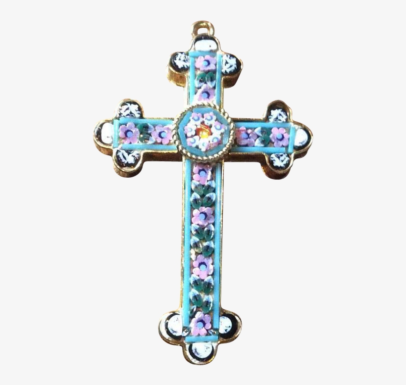 Italian Cross Pendant, Mosaic, Blue, Pink, White, Green, - Cross ...