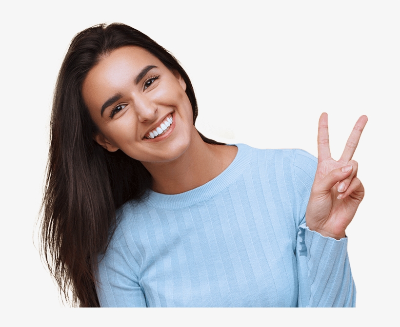 Smiling Woman Giving Peace Sign - Female Peace Sign Png Transparent PNG ...