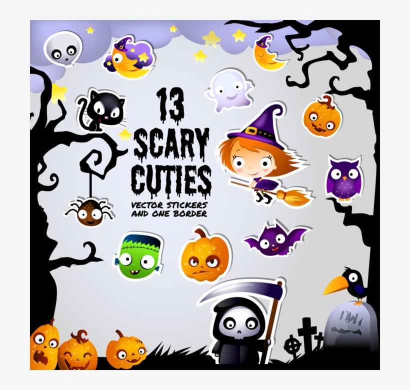 Thirteen Frightfully Scary Halloween Cuties Vector - Fundo Halloween ...