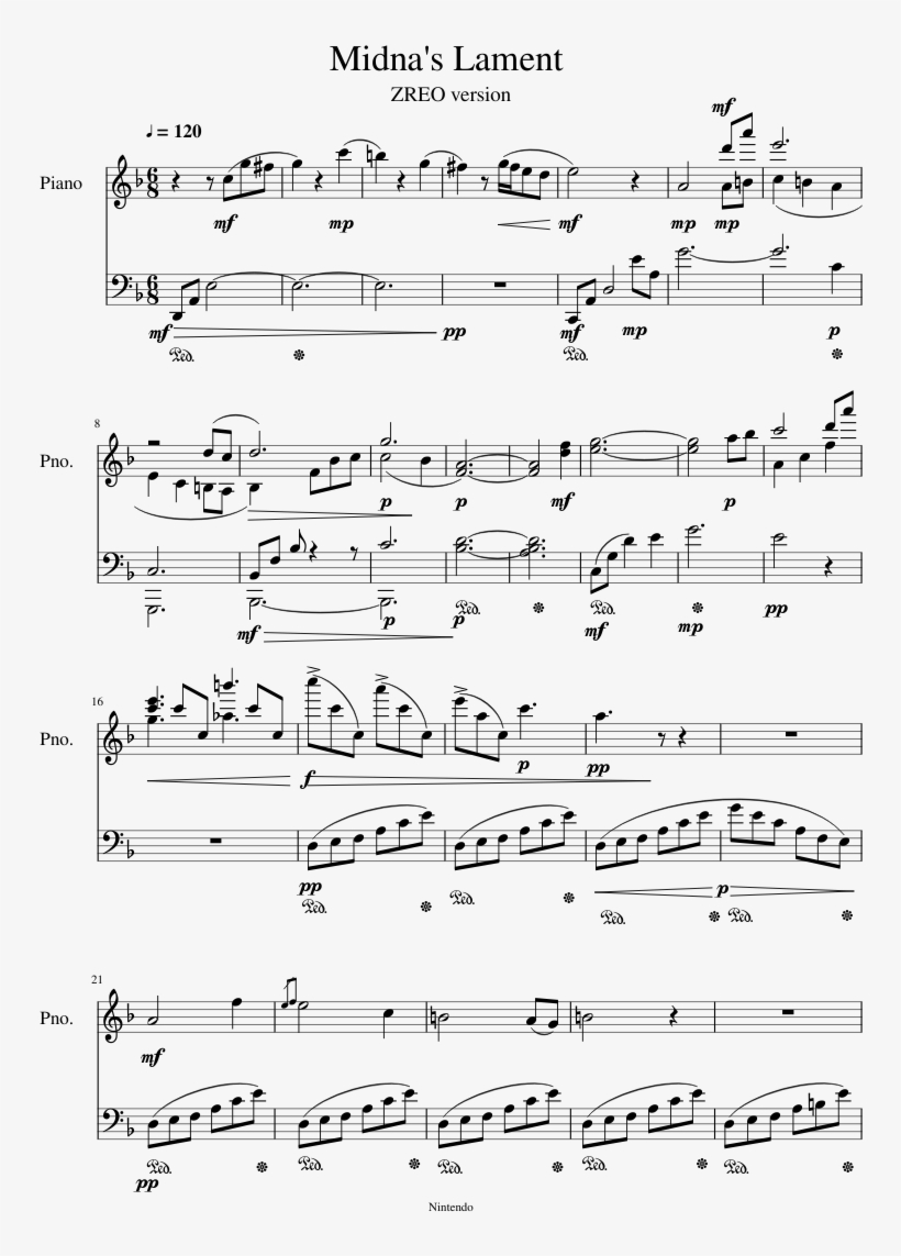 Midna's Lament Sheet Music 1 Of 4 Pages - Sheet Music Transparent PNG ...