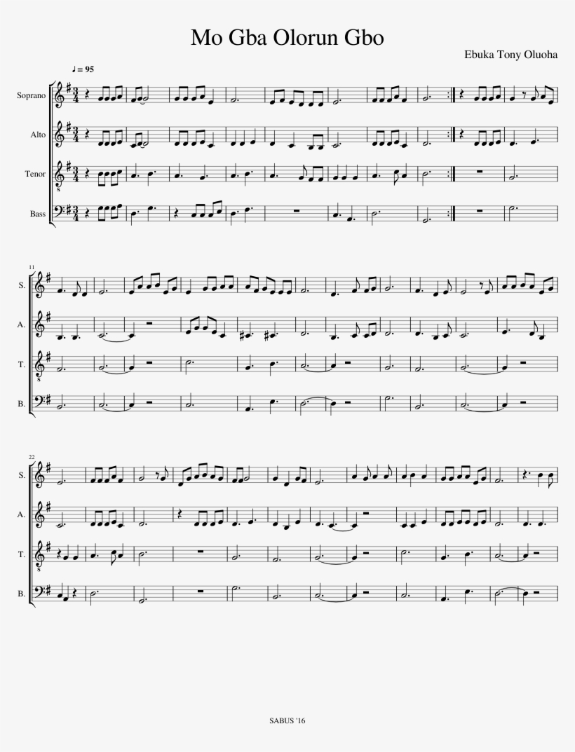 Mo Gba Olorun Gbo Sheet Music For Voice, Percussion - Matilda Learns To ...