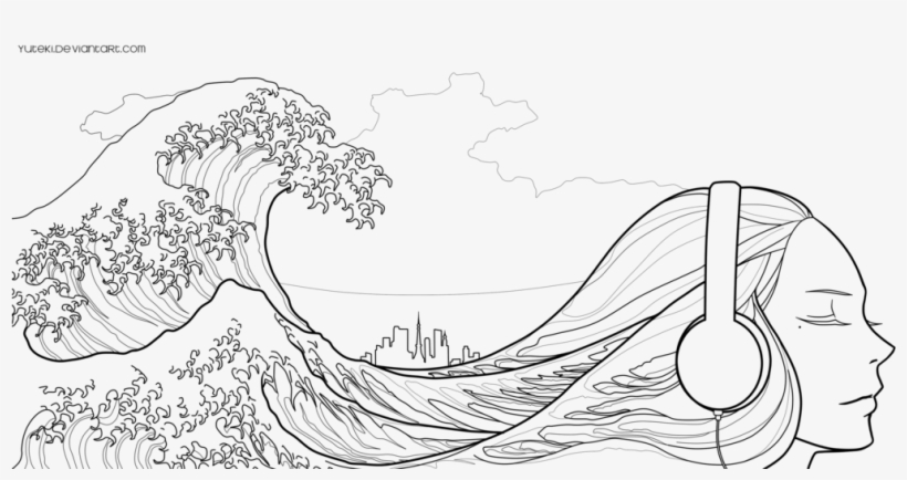 The Great Wave Line By Yuteki - Great Wave Line Art Transparent PNG ...