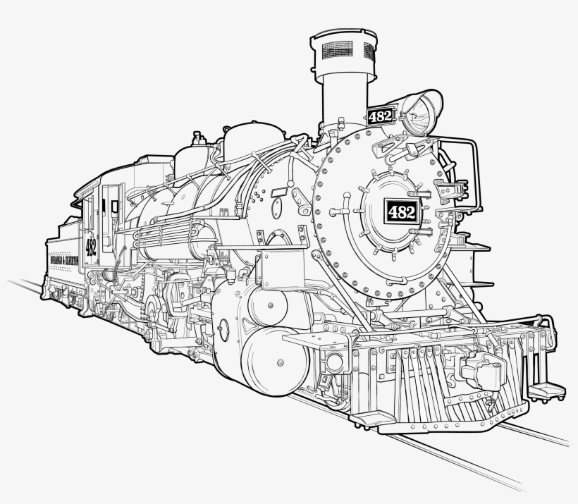 Line Drawing Of Steam Locomotive Transparent PNG - 2931x2414 - Free ...