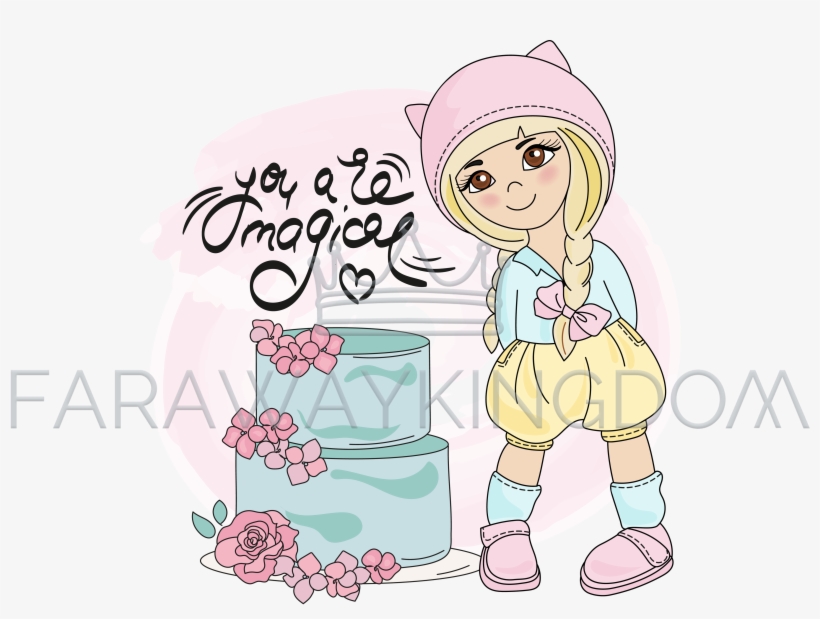 Cake Girl Cartoon Children Birthday Vector Illustration - Cartoon ...