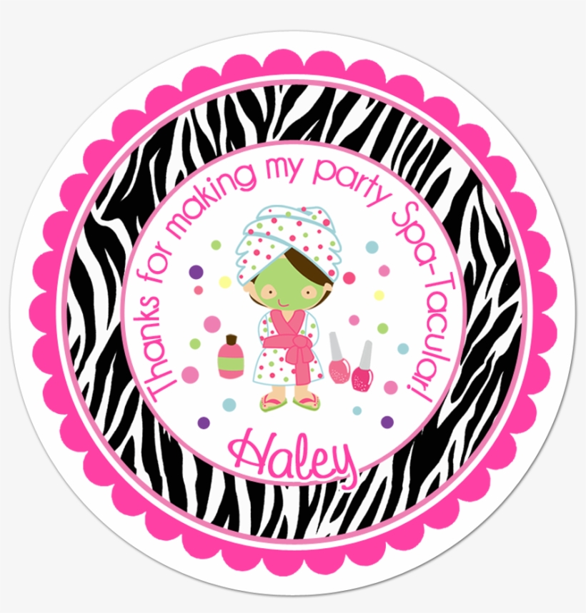 Spa Party Wide Zebra Print Border Personalized Sticker - Spa Para Niñas ...