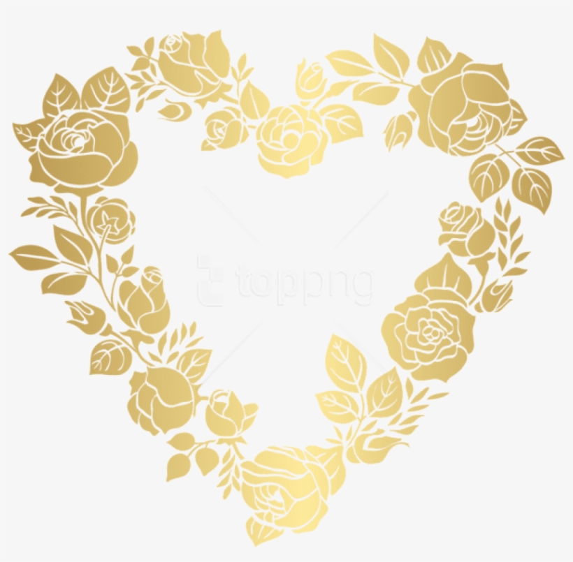 Free Png Download Floral Golden Heart Border Frame - Golden Heart Frame ...