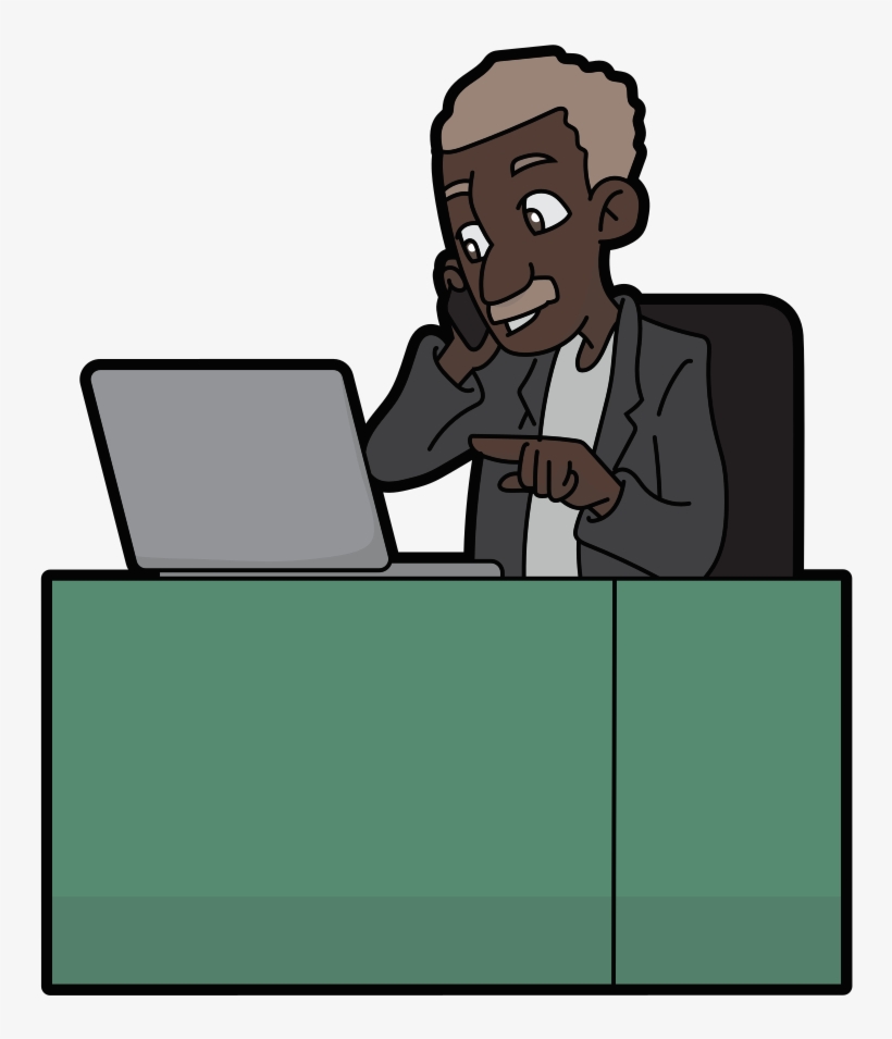 Black Business Man On The Phone And Computer Cartoon - Cartoon ...
