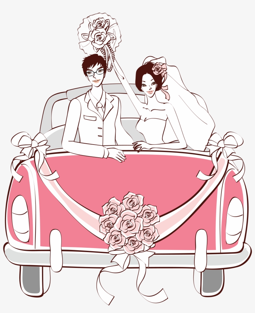 Collection Of Wedding Car Drawing High - Drawing Just Married Car ...
