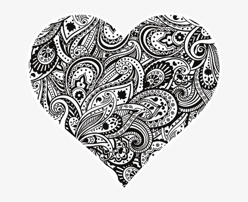 Paisley Heart Black And White - Paisley Pattern Designs Transparent PNG ...