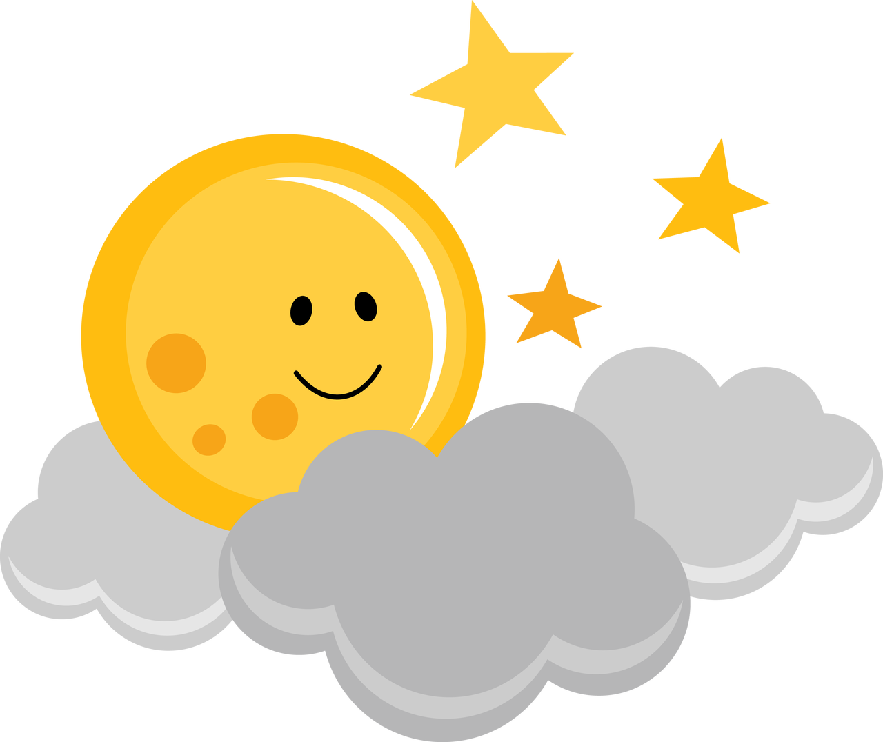 Download Cute Moon With Clouds And Stars, $0 - Clouds And Stars Clipart ...