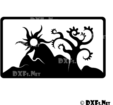 Download Modern Retro Sun And Tree Design For Cnc Cutting - Autocad Dxf ...