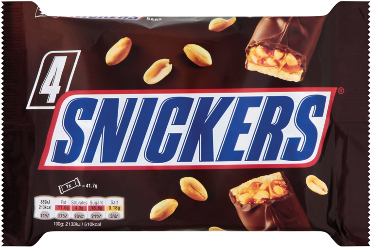 Download HD Snickers 4 X - Snickers Bars Pack 4 Transparent PNG Image ...