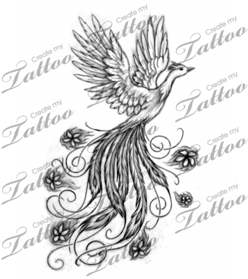 Download HD Vector Royalty Free Phoenix With Flowers Tattoo Design ...