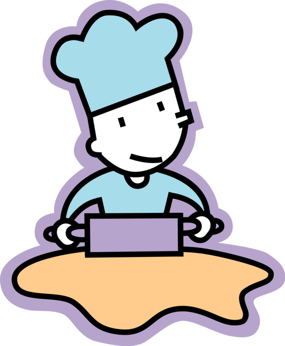 Download Vector Illustration Of Baker Rolls Out Dough With Rolling ...