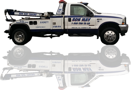 Download HD A White Ron May Towing Tow Truck With A Reflection - Tow ...