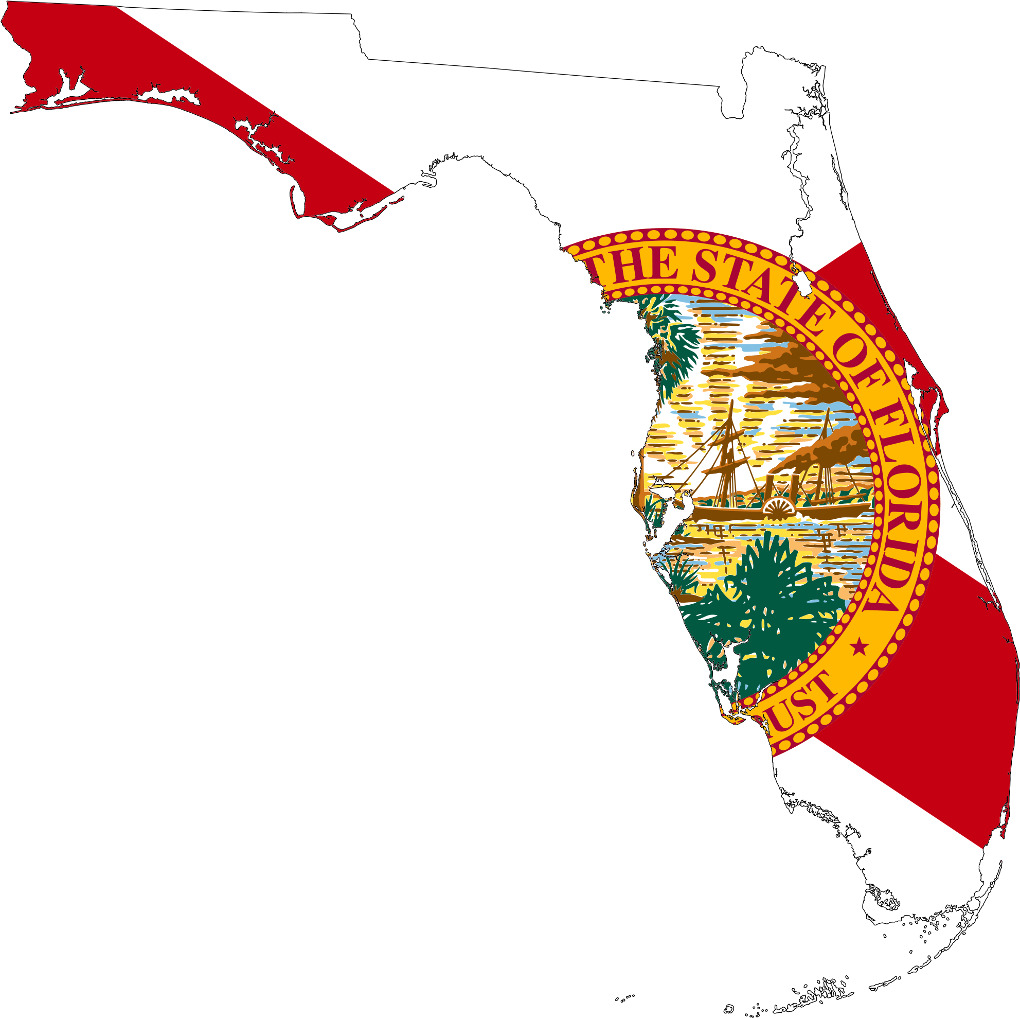 Download 2000px Flag Map Of Florida - Florida Flag Map - HD Transparent ...