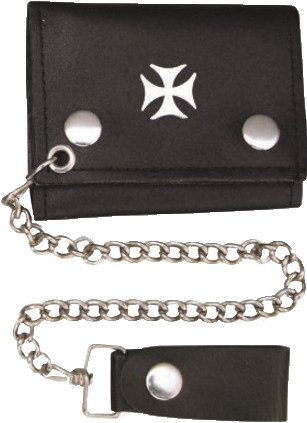 Download HD 4 Inch Black Leather Chain Wallet With Iron Cross - 7634 ...