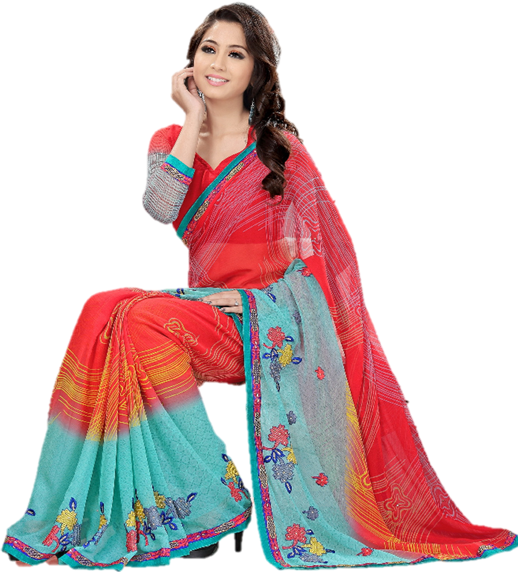 Download Sharda Sarees Blue And Red Designer Embroidered Saree - Saree ...