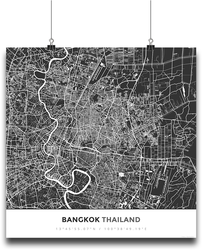 Download HD Premium Map Poster Of Bangkok Thailand - Monochrome ...