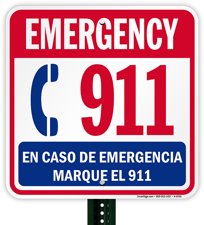 Download Bilingual Emergency 911 Sign - 911 Emergency Sign - HD ...