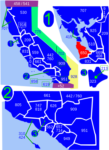 Download Map Of California Numbering Plan Areas And Border States ...