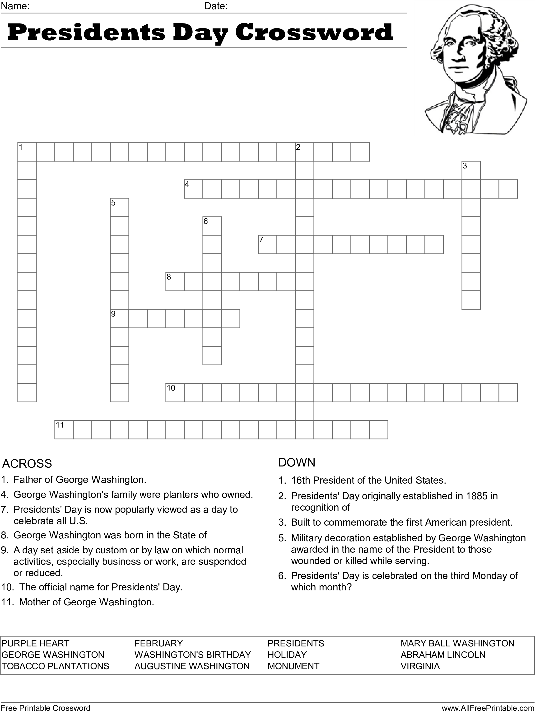 Download Us Presidents Day Crossword Puzzle Main Image - Presidents Day ...